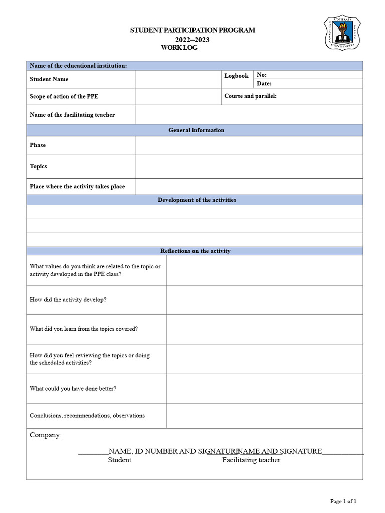 Student Participation Program Logbook | PDF