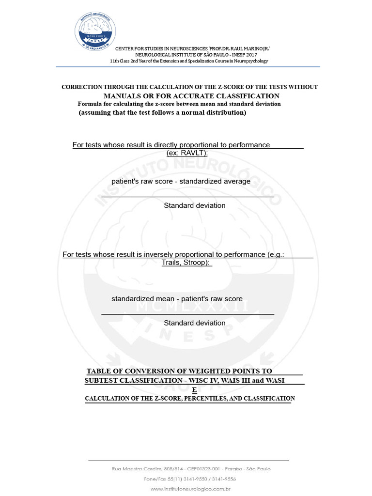 Calculation of Z-Score and Complete Point Conversion Table and ...