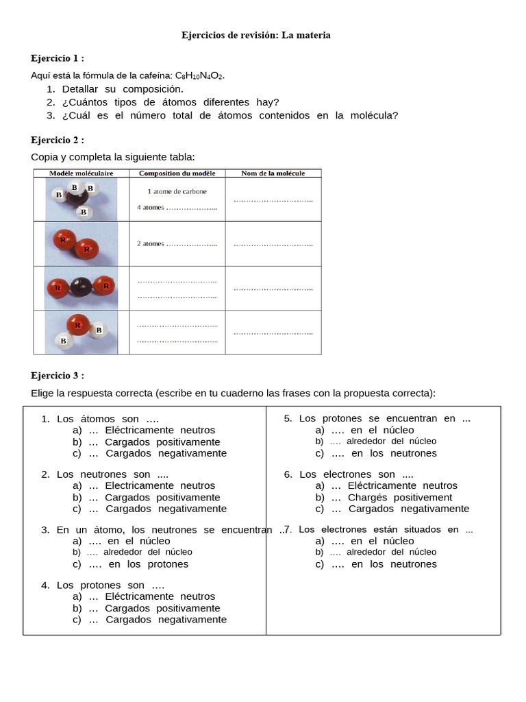 Ejercicios átomos y moléculas | PDF | Moléculas | Átomos