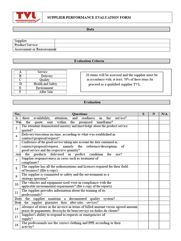 Supplier Performance Evaluation Form | PDF | Business