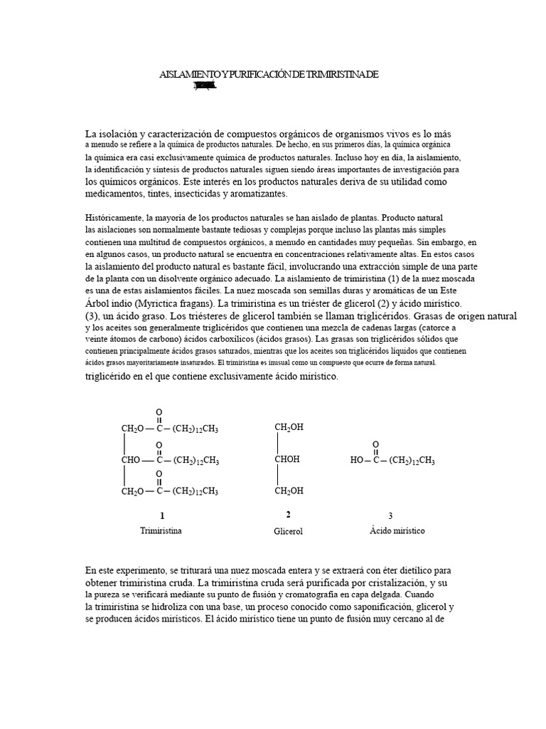 Aislamiento de Trimiristina de Nuez Moscada | PDF | Triglicéridos ...