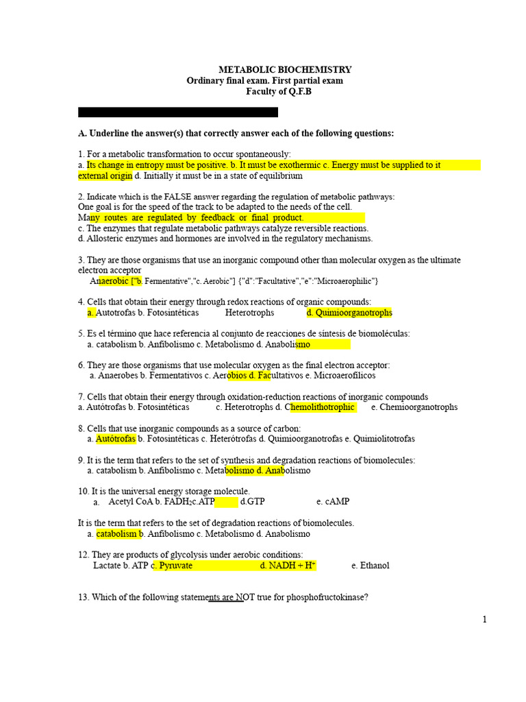Metabolic Biochemistry Exam Review | PDF | Glycolysis | Adenosine ...