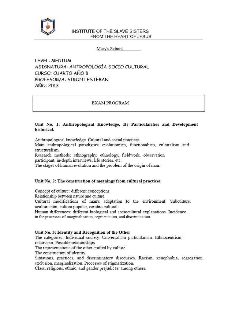 Social and Cultural Anthropology Exam Guide | PDF | Anthropology ...