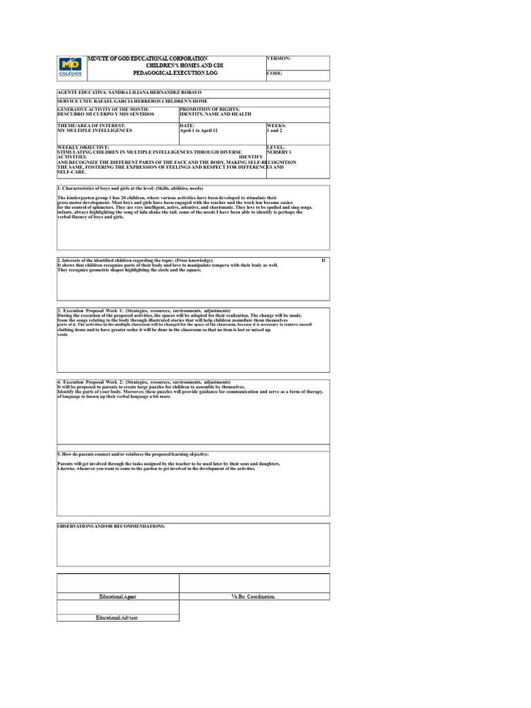 April Log For Preschool 2019 | PDF | Communication | Learning