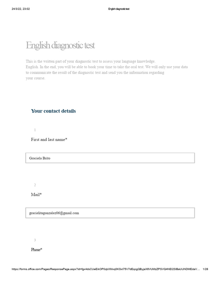 English Language Diagnostic Test | PDF | English Language | Grammar