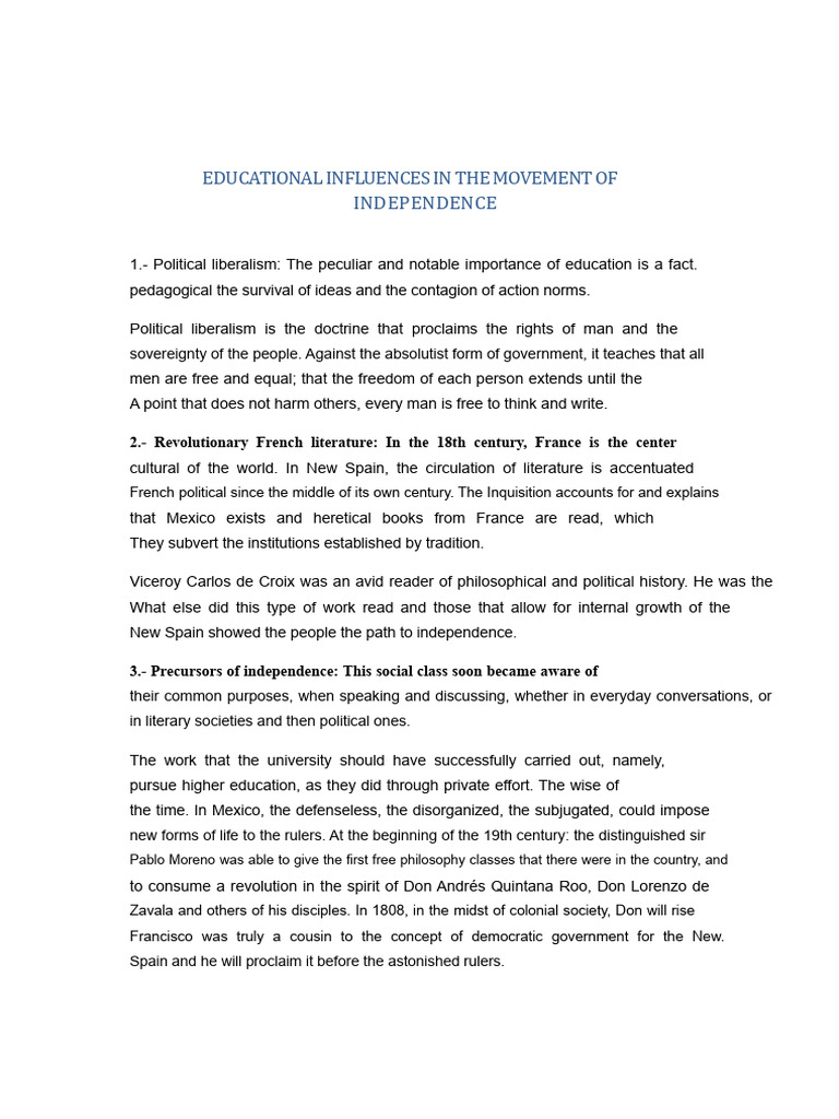 Educational Influences in The Independence Movement | PDF