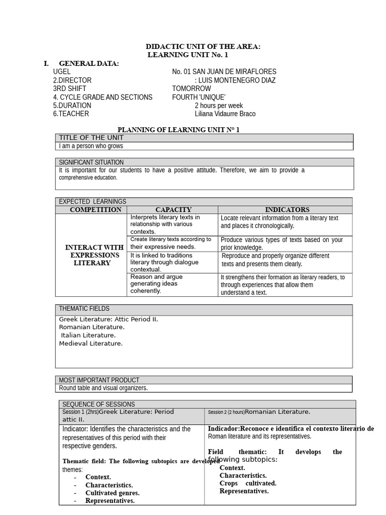 Literature Learning Unit... Fourth Secondary | PDF | Liberal Arts ...