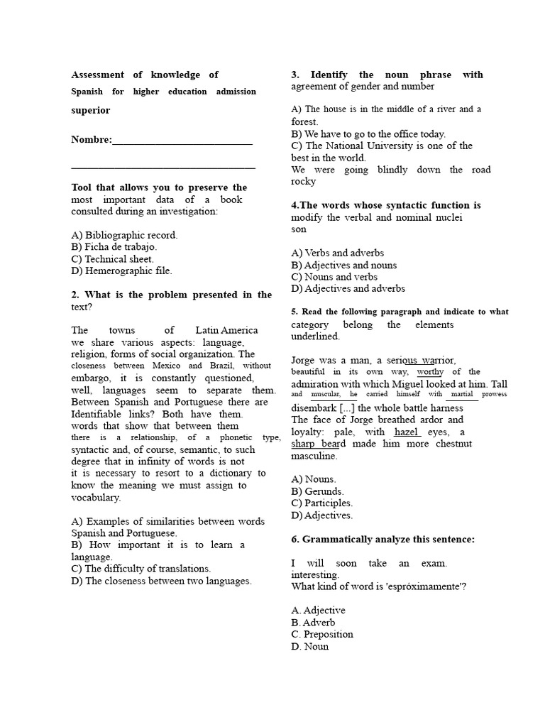 Assessment of Spanish Knowledge For Admission To Upper Secondary ...