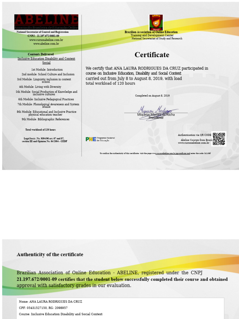 Abeline Certificate 20h PDF | PDF