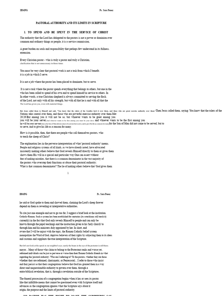 Pastoral Authority in Scripture Explained | PDF | Pastor | Elder ...
