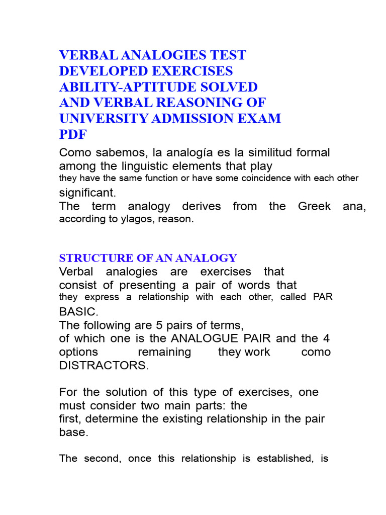 Verbal Analogies Swiss Institute | PDF | Analogy | Reason
