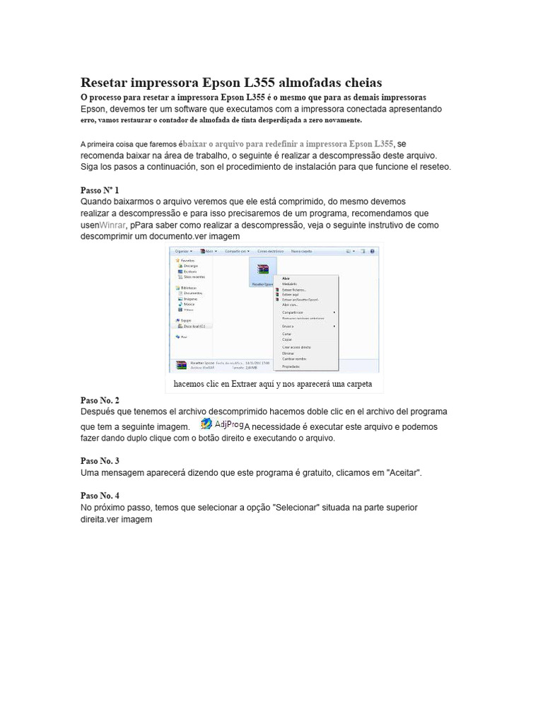 Resetar Almofadas Epson L355 Passo a Passo | PDF | Impressora ...
