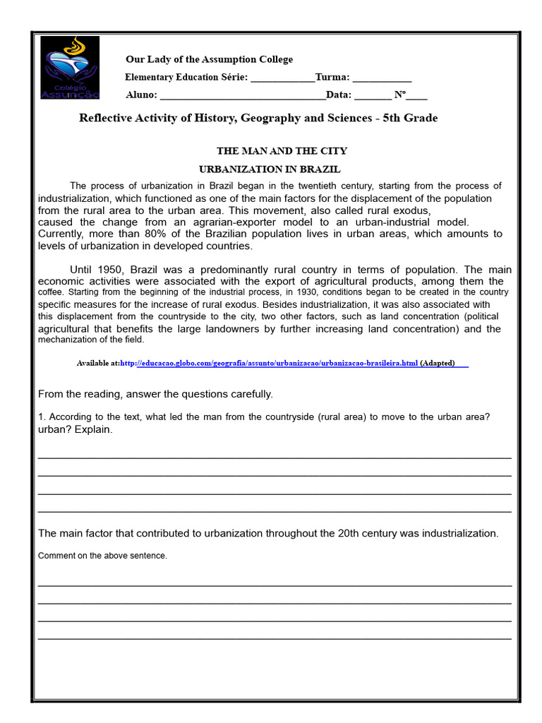 5th Year - Reflective Activity 2 of History, Geography, and Sciences ...