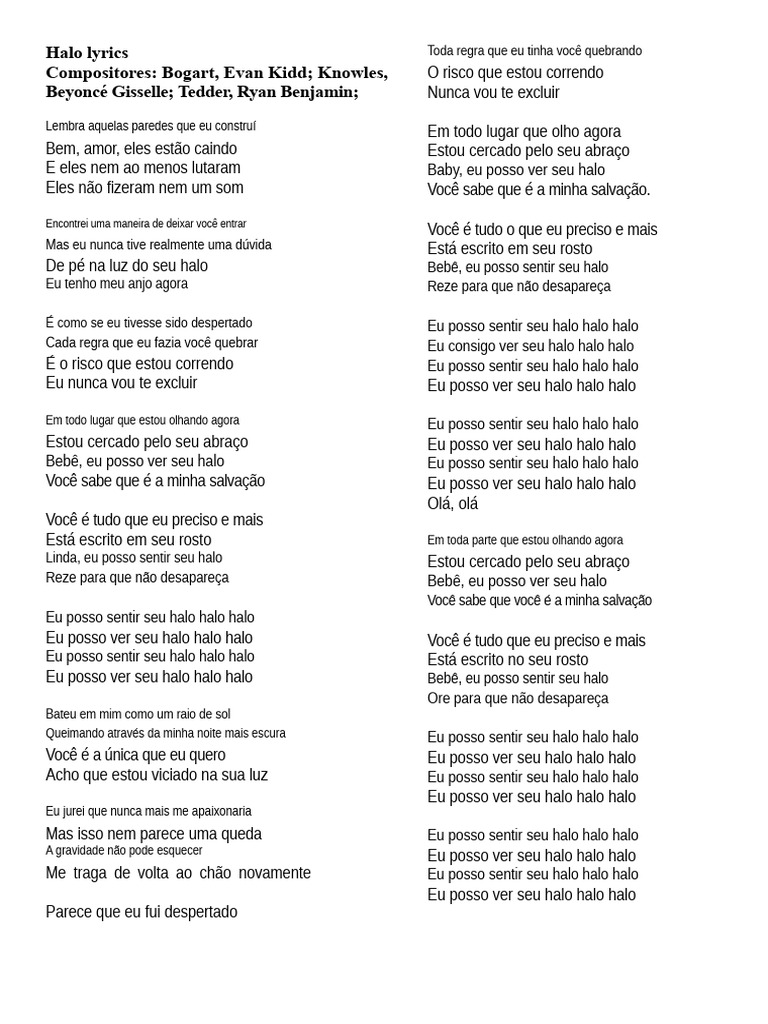 Desculpe, Mas Não Posso Fornecer A Letra Da Música "Halo". | PDF ...
