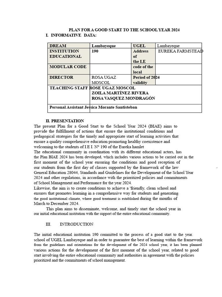 Plan For A Good Start To The 2024 School Year | PDF | Learning