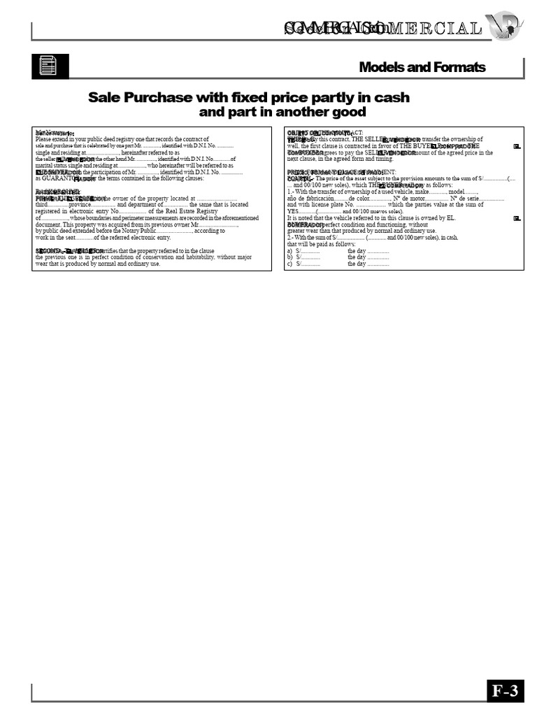 Sale Purchase Model With Fixed Price Part in Cash and Part in Another ...