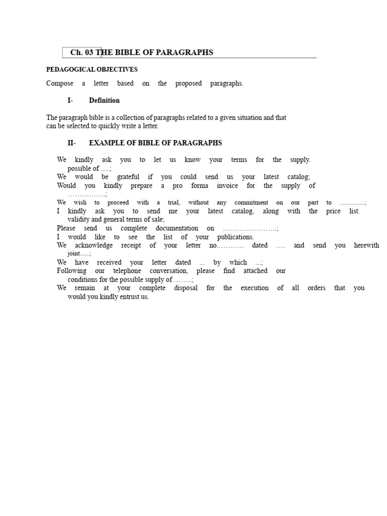 Paragraph Bible for Letter Writing | PDF