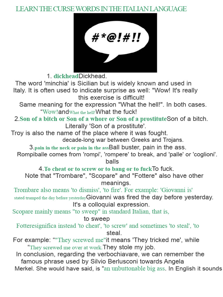 Italian Curse Words and Expressions | PDF | Profanity | Connotation