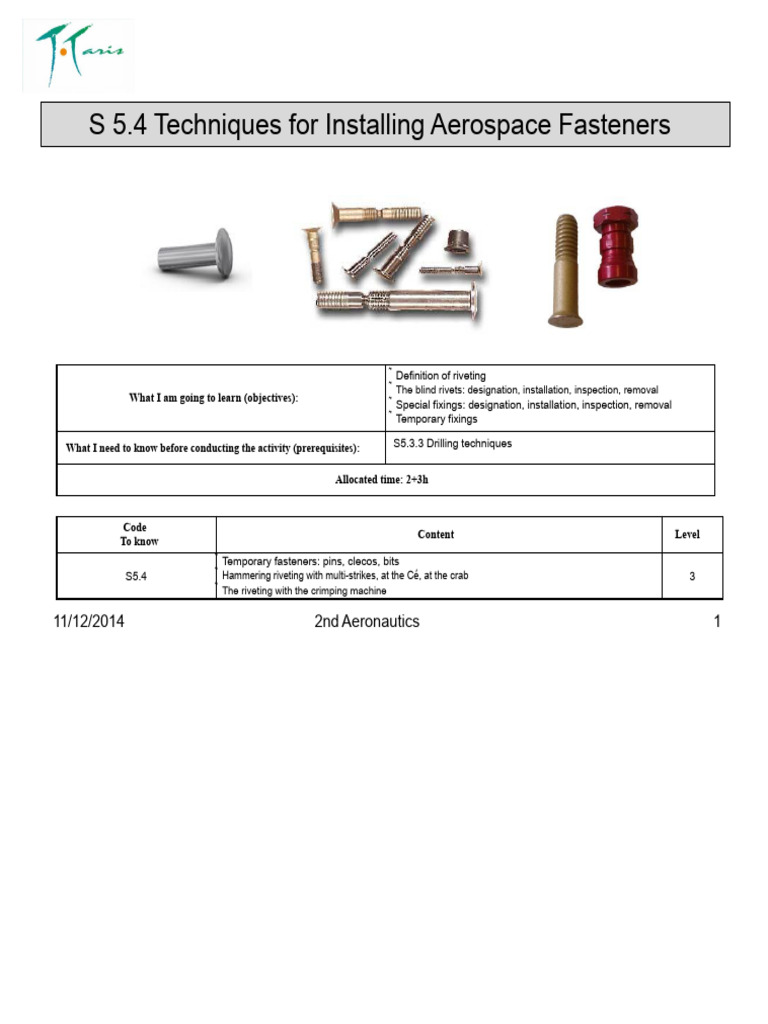 Aerospace Fastener Installation Techniques | PDF | Rivet | Screw