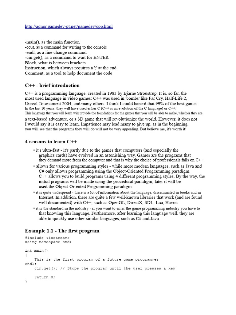 C++ Game Programming Course | PDF | C++ | Parameter (Computer Programming)