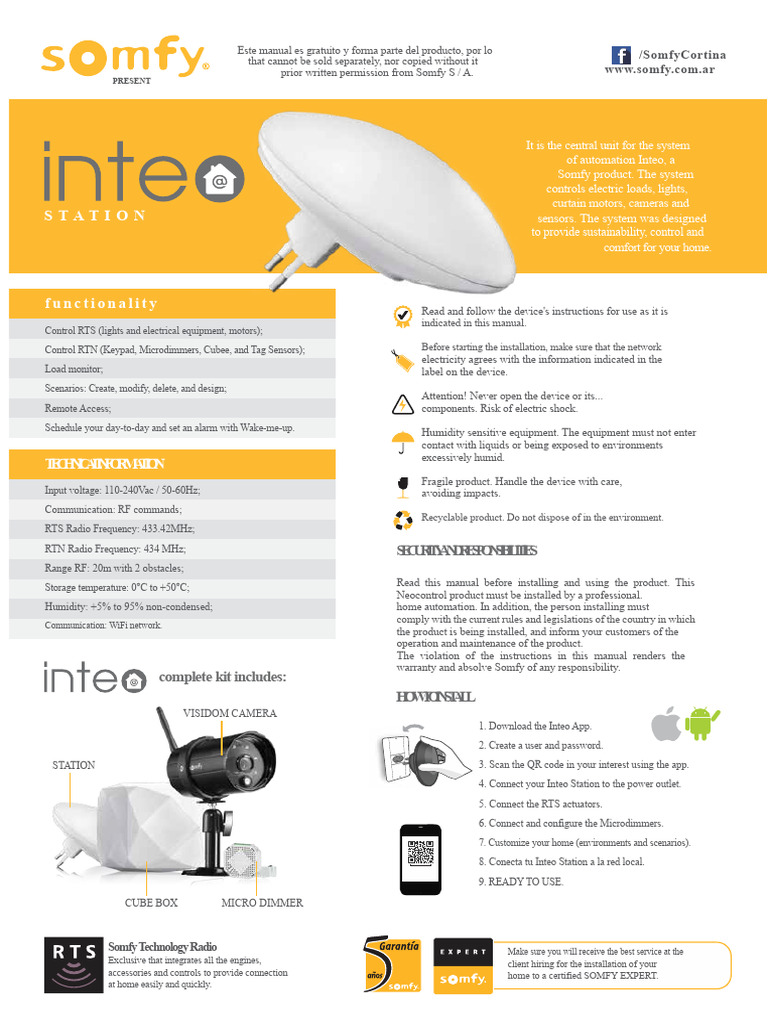 Inteo Somfy Station Manuals | PDF | Sensor | Automation