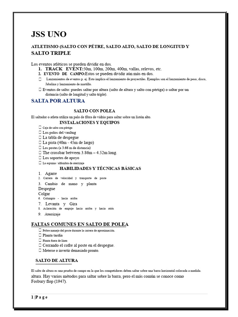Salto Con Pértiga | PDF | Deporte del atletismo | Quitarse