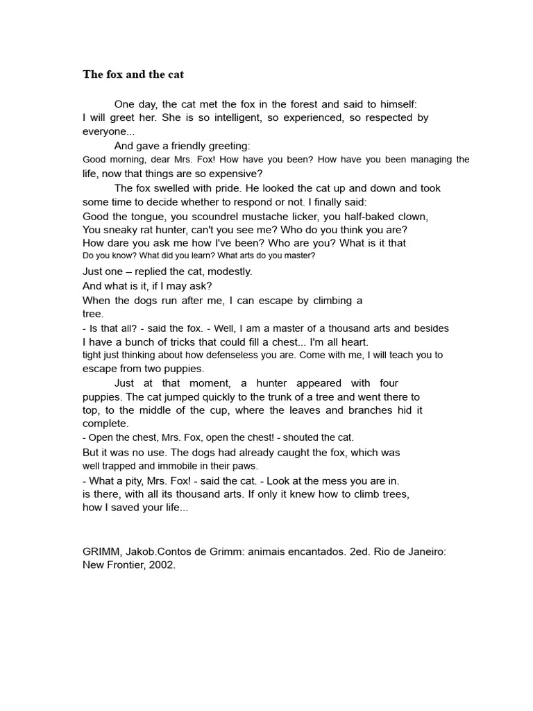 The Fox and The Cat - Tale | PDF