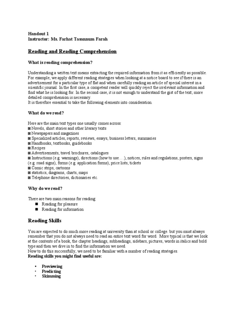 Reading and Reading Comprehension | PDF | Human Rights | Reading ...