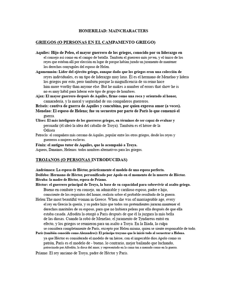 Personajes de La Ilíada PDF | PDF | Héctor | París (mitología)