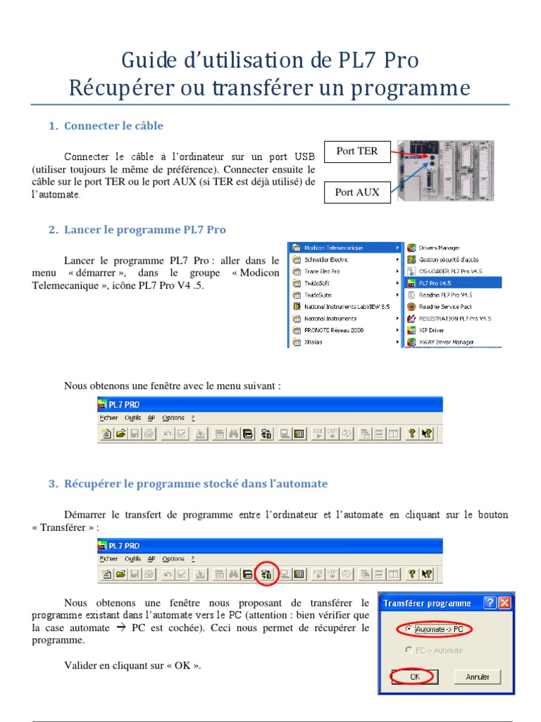 Guide d'utilisation de PL7 Pro 4.5 | PDF | Logiciel système | Logiciel