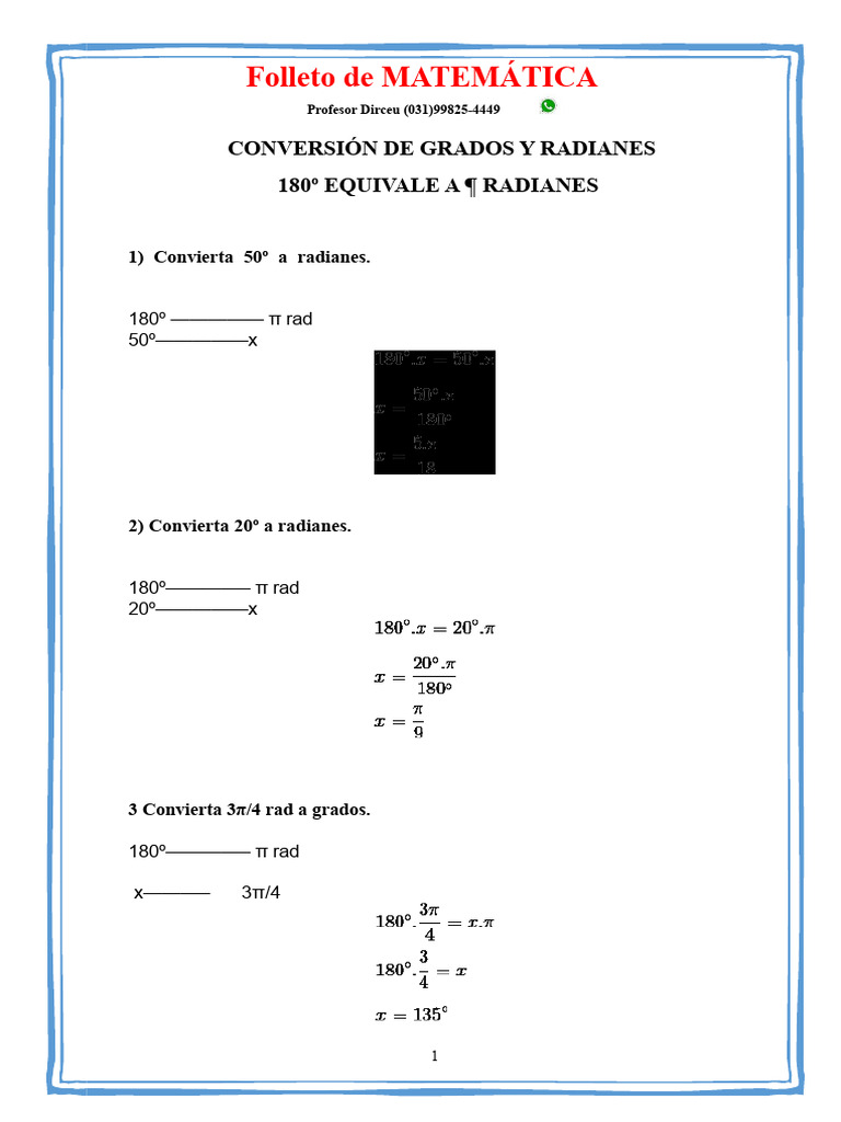 Conversión Grados a Radianes en Matemáticas | PDF