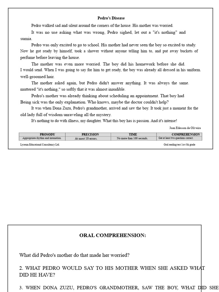 5th Year Oral Reading Test 1 | PDF