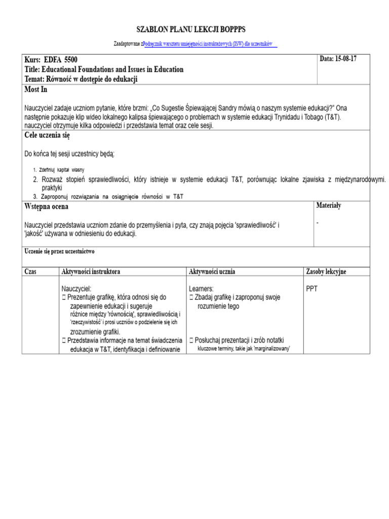 Rlee-Piggott - Plan Lekcji Boppps 1 | PDF