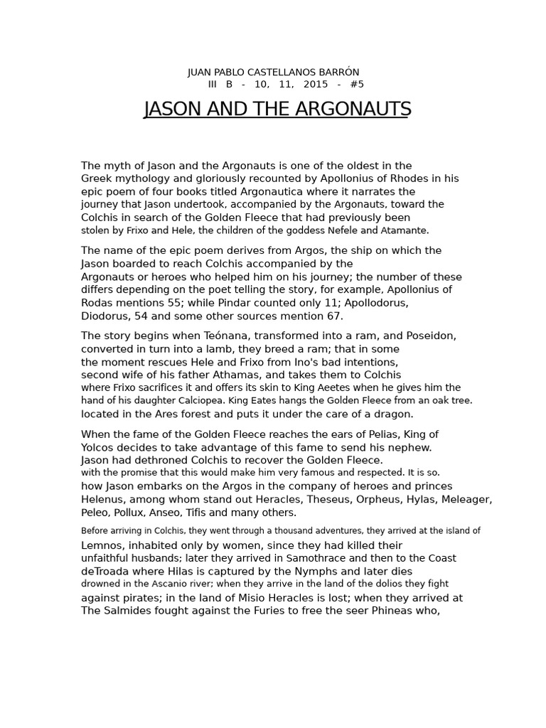 Jason and the Argonauts Myth Explained | PDF | Jason | Argonauts