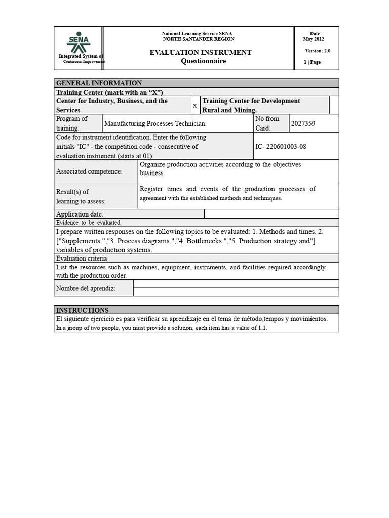 F04 Evaluation Instrument Questionnaire G 11 | PDF | Evaluation ...