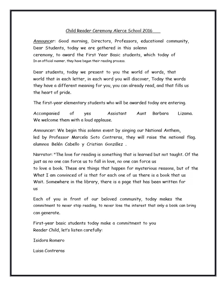 Ceremony Script For The Child Reader | PDF