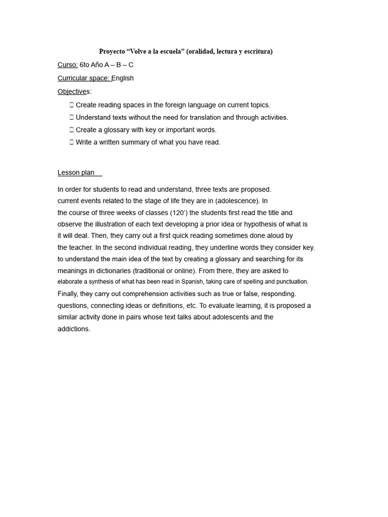 Lesson Plan (Reading Comprehension) | PDF