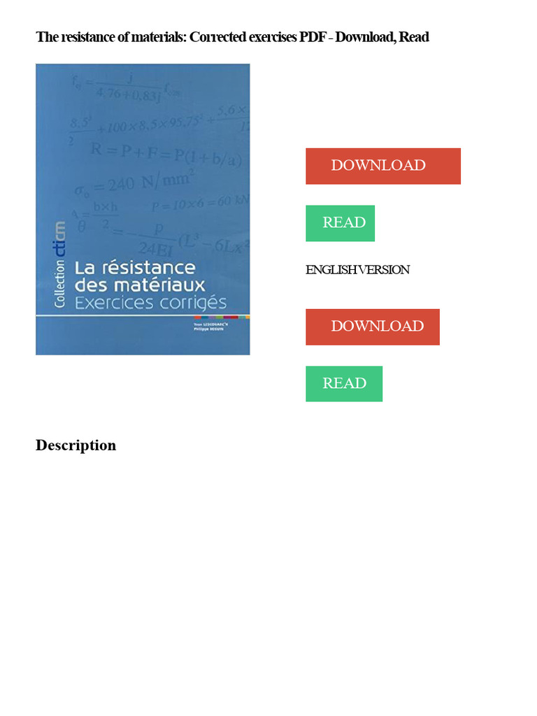 The Resistance of Materials: Corrected Exercises PDF - Download, Read ...