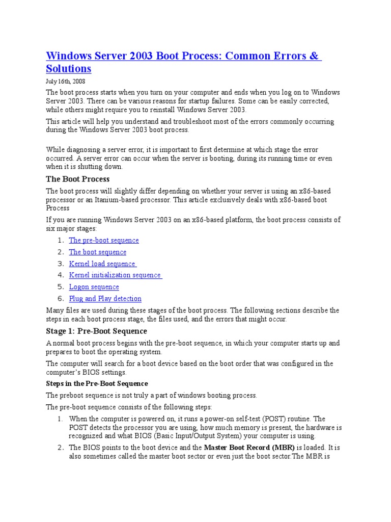 Windows Server 2003 Boot Process | PDF | Booting | Kernel (Operating System)