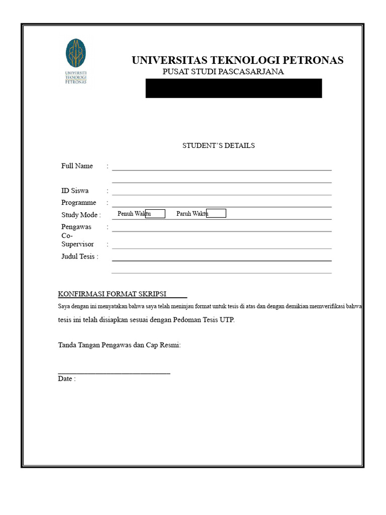 Konfirmasi Format Skripsi UTP | PDF