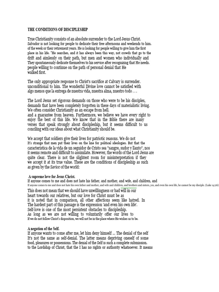 The Conditions of Discipleship | PDF | Disciple (Christianity) | Jesus