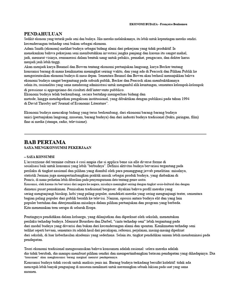 Ekonomi Budaya - Benhamou PDF | PDF