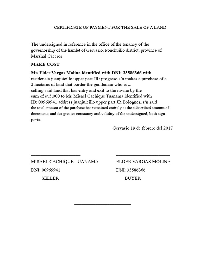 Payment Receipt For The Sale of A Land | PDF