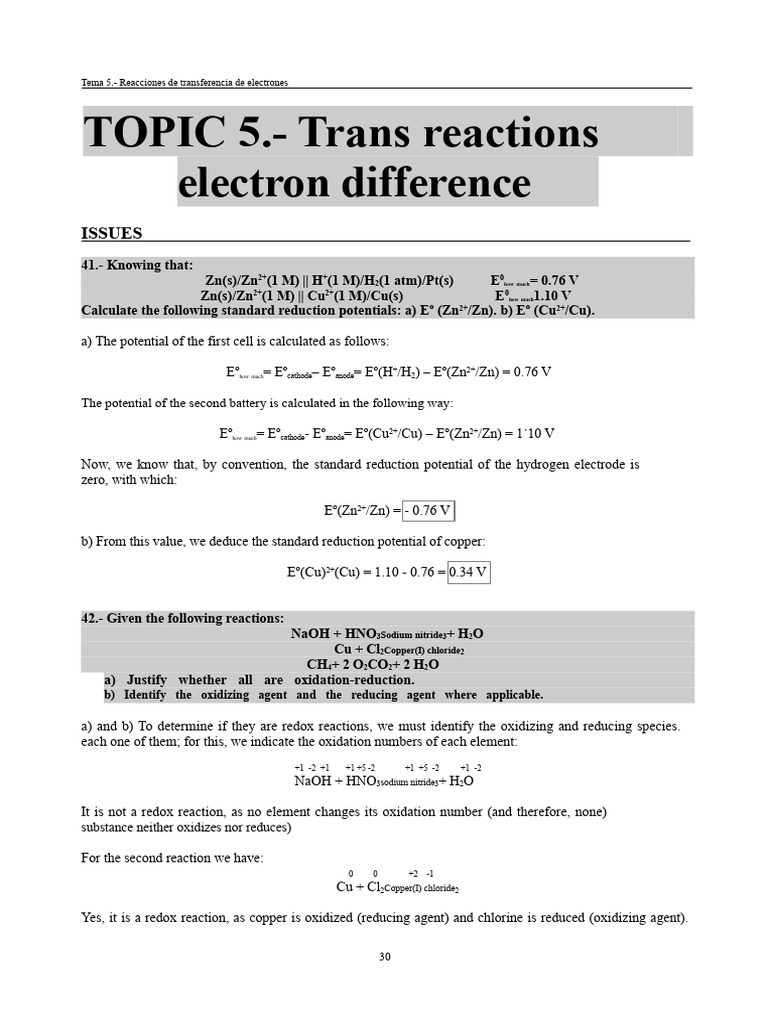Solved Exercises from Topic 5 (Electron Transfer Reactions) | PDF | Redox | Electrode
