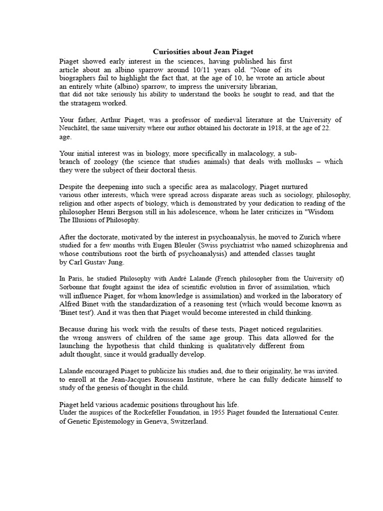 Curiosities about Jean Piaget.doc | PDF | Thought | Science