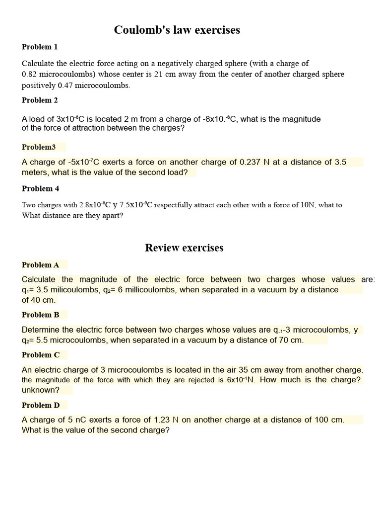 Exercises On Coulomb's Law | PDF