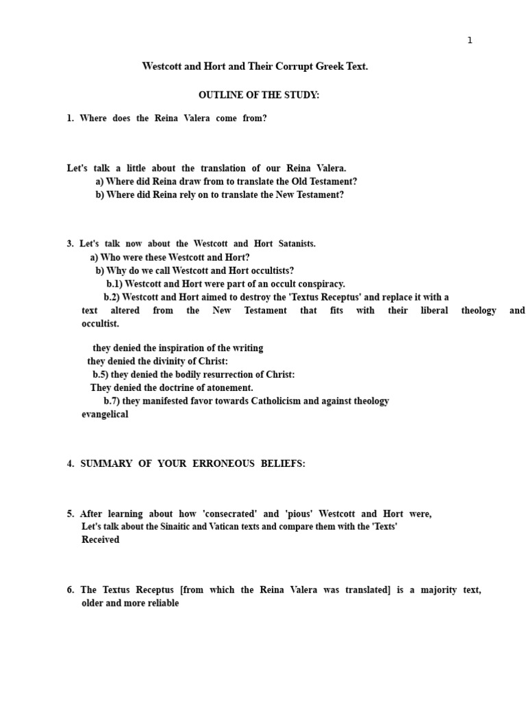 Westcott and Hort: Corruption of Greek Text | PDF | Biblical Inerrancy ...