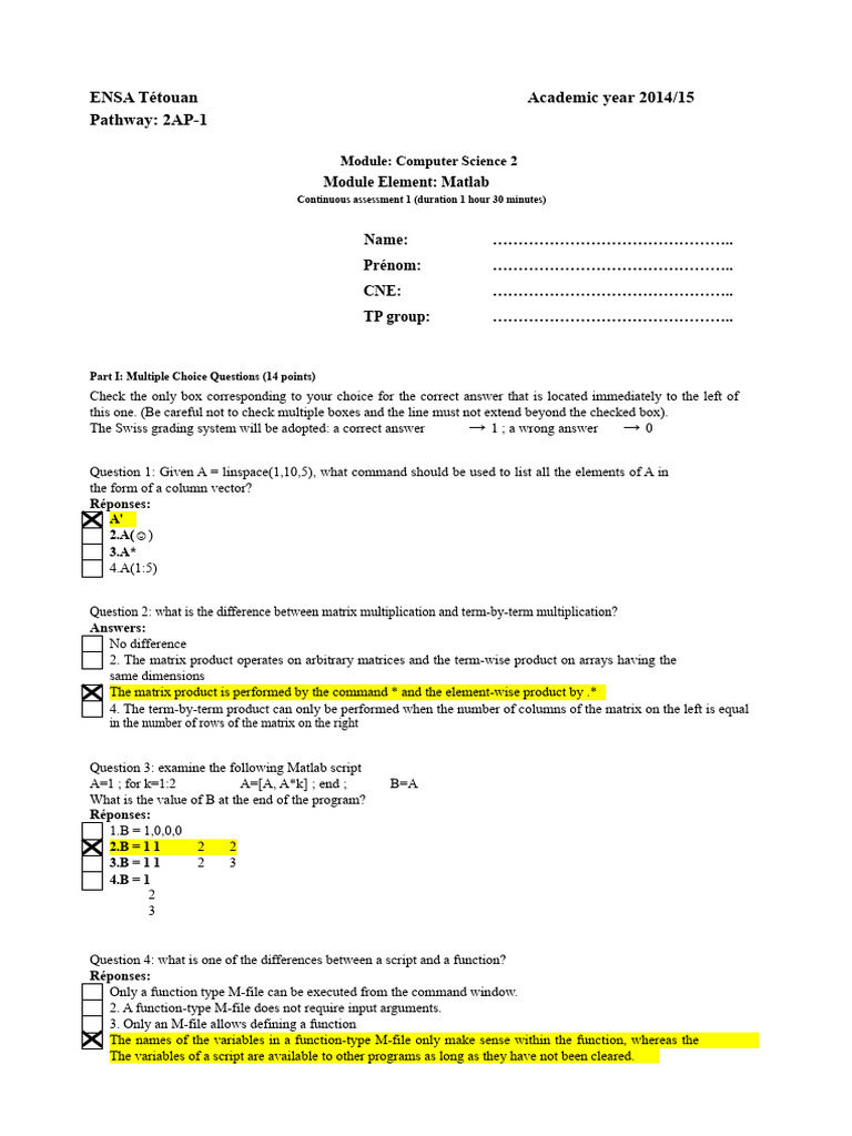 Correct CC1 - Matlab | PDF | Matrix (Mathematics) | Mathematics