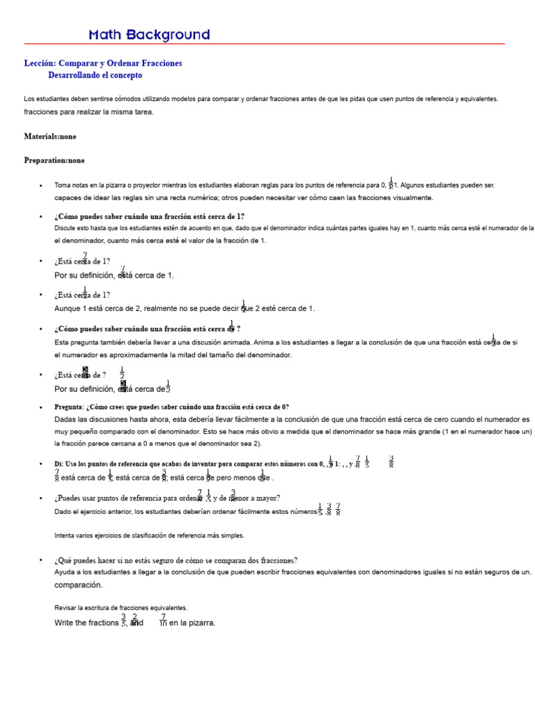 Comparando y Ordenando Fracciones | PDF | Aritmética | Matemática Elemental