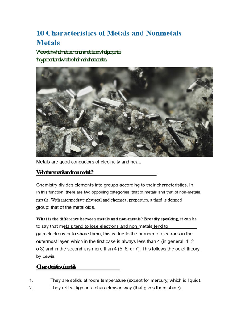 Metals vs Nonmetals: Key Characteristics | PDF | Metals | Ion